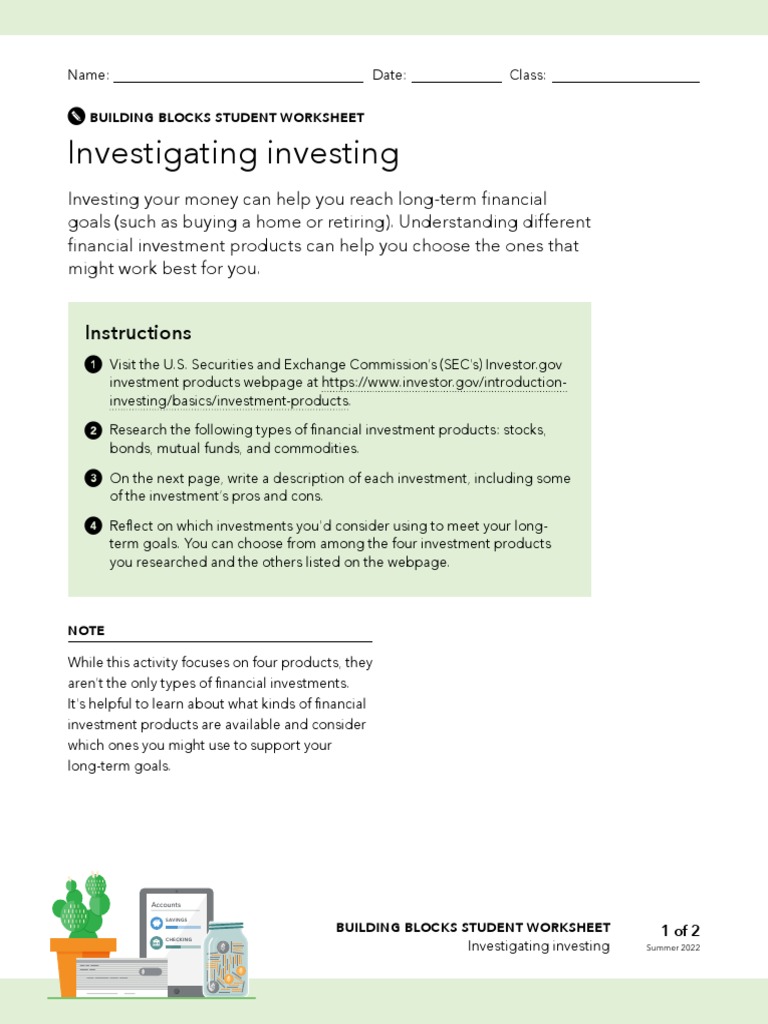 CFPB Building Block Activities Investigating-Investing Worksheet | PDF