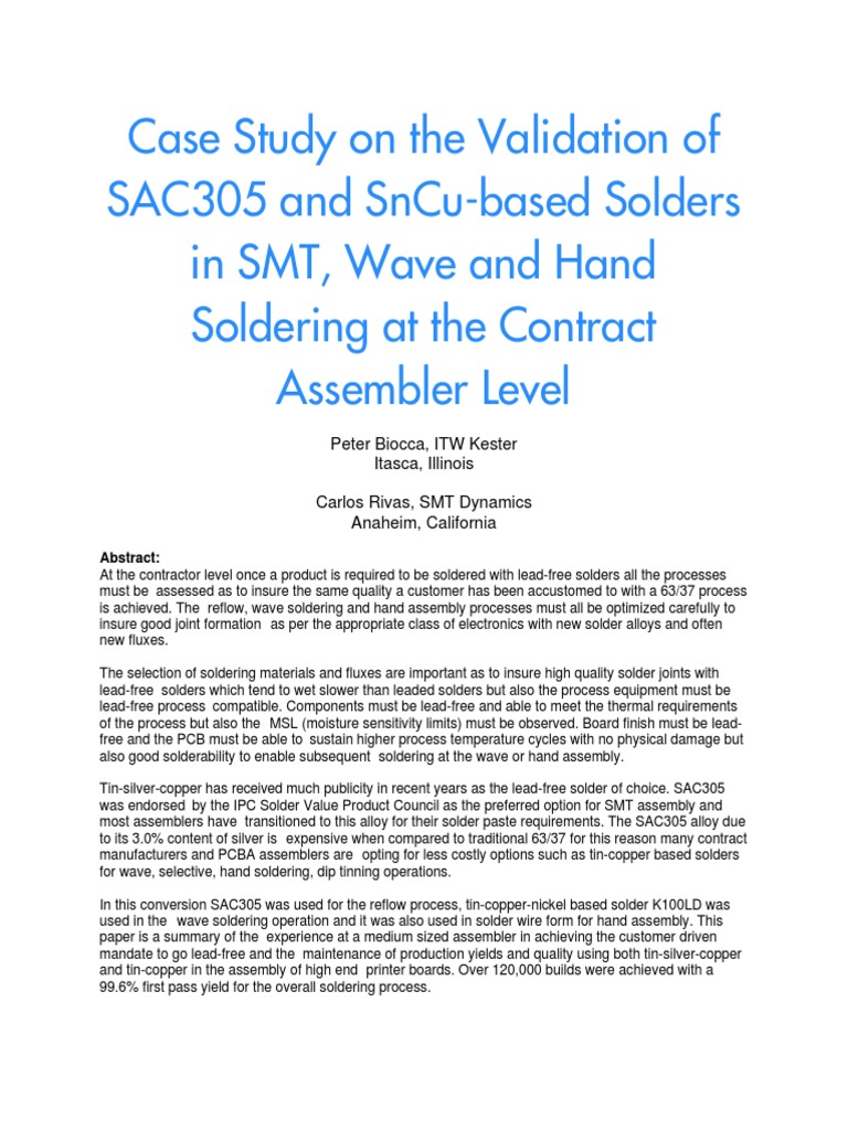 Case Study On The Validation of SAC305 and SnCu Based Solders in SMT ...