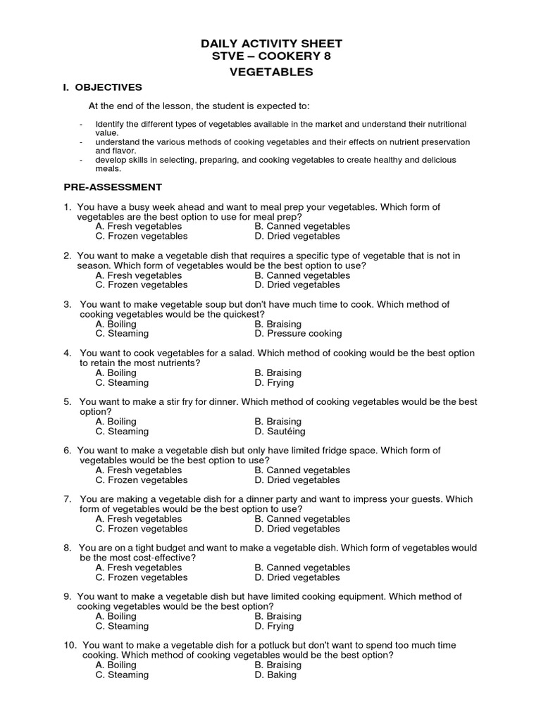 Cookery 8 Vegetables | PDF