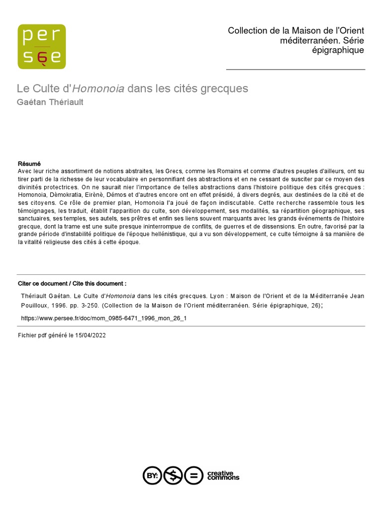 Le Culte d'Homonoia en Grèce | PDF | Grèce ancienne | Oligarchie