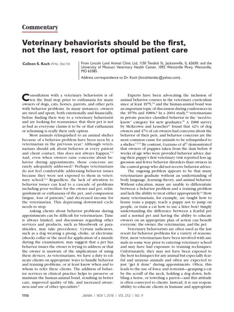Veterinary Behaviorists Should Be The First | Download Free PDF ...