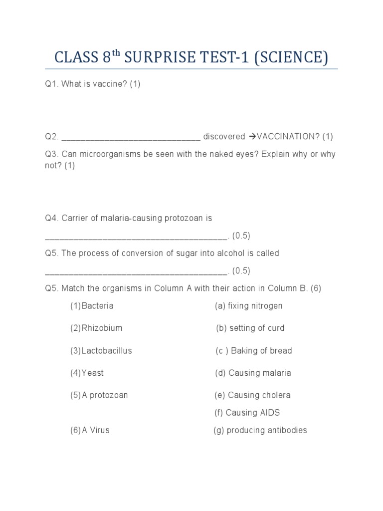 Class 8th Surprise Test 1 Science (Chapter 1) | PDF