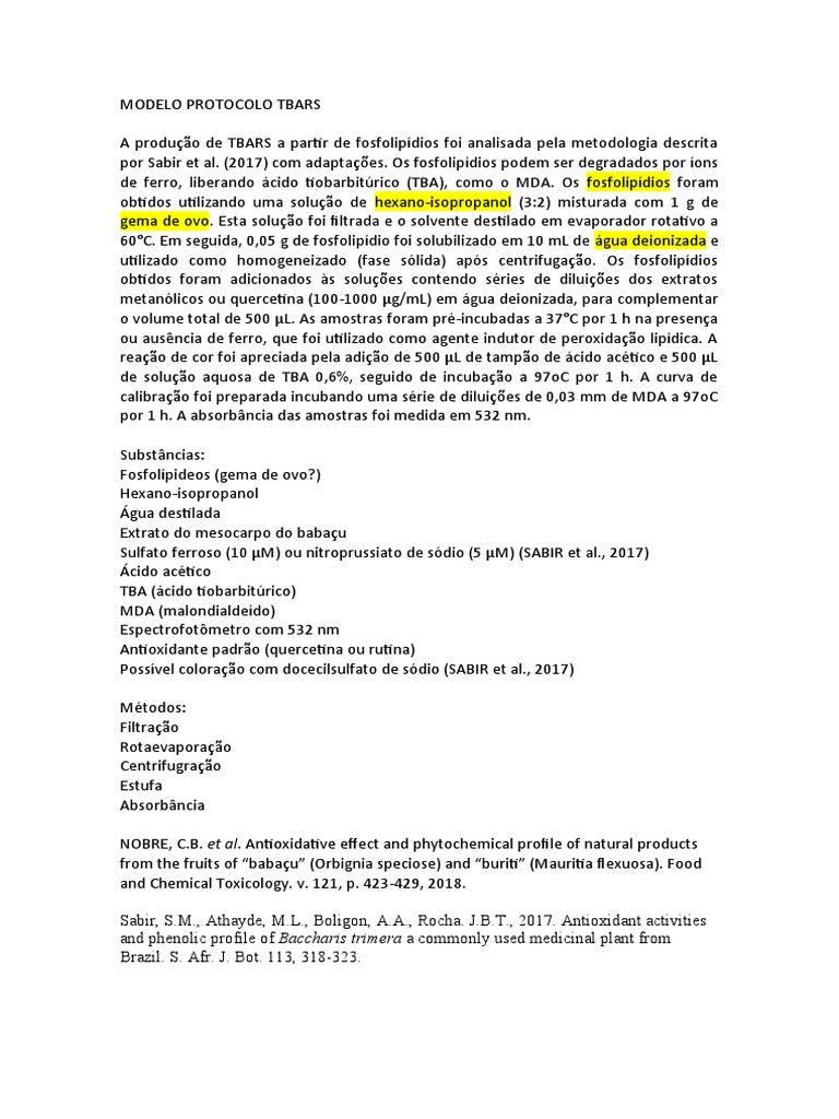 Modelo Protocolo Tbars | PDF