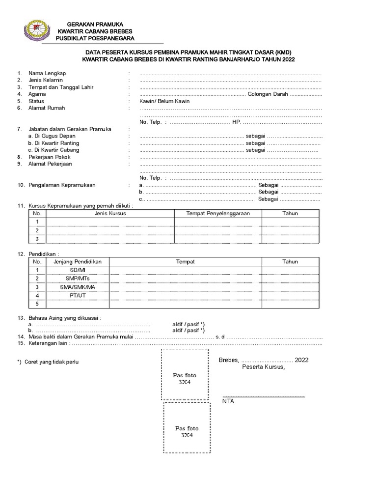 Biodata Peserta KMD | PDF