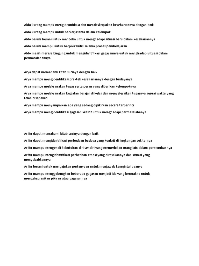 Aldo Kurang Mampu Mengidentifikasi Dan Mendeskripsikan Kesehariannya Dengan Baik | PDF ...