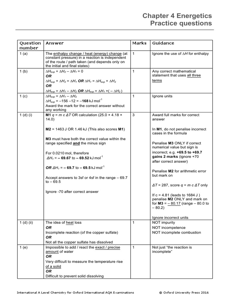 Energetics Practice Questions for A Level | PDF | Enthalpy | Chemical ...