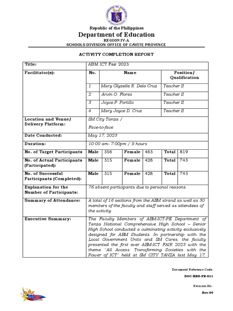 ABM ICT DAY - Project Completion Report | PDF | Learning | Human Communication