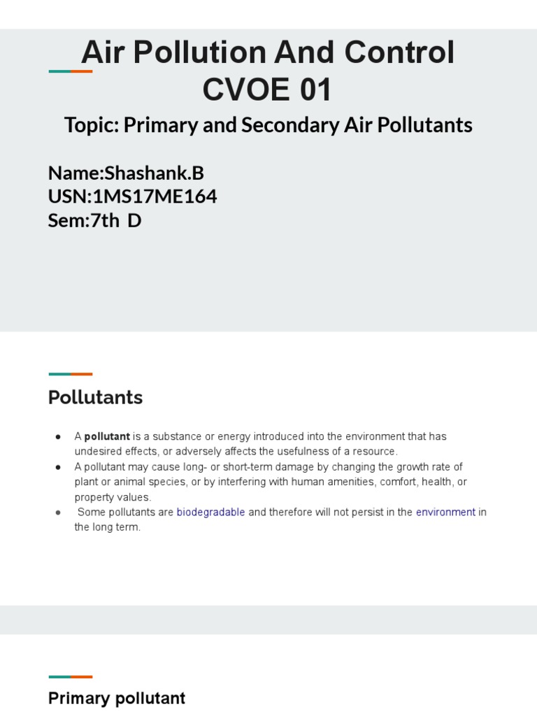 Primary vs. Secondary Air Pollutants | PDF