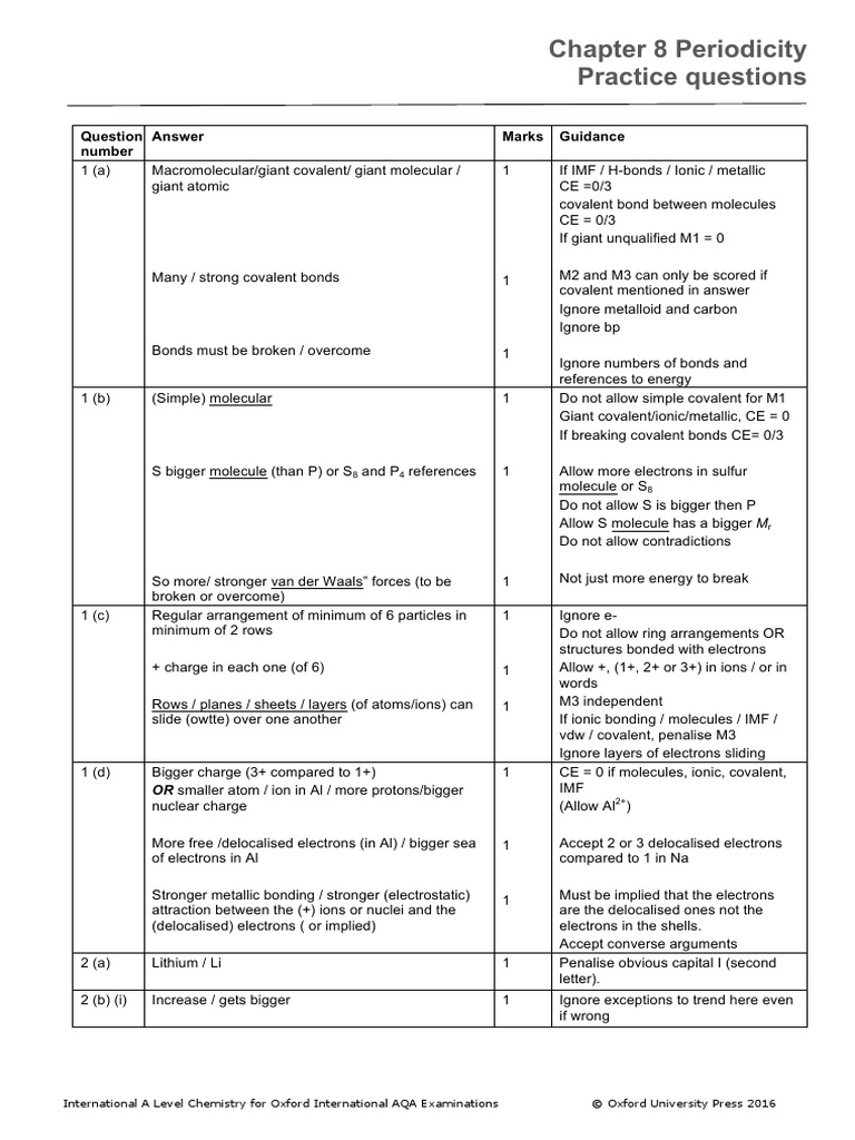 AQA A Level Chem CH8 Practice Question Answers | PDF