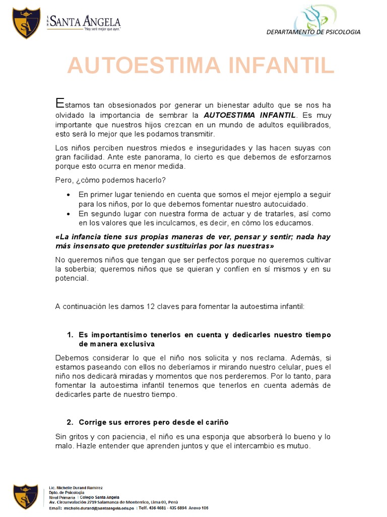 Autoestima Infantil | PDF