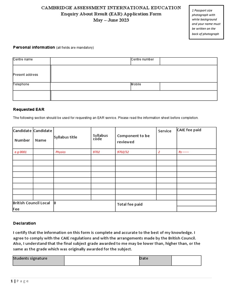EAR Application Form | PDF