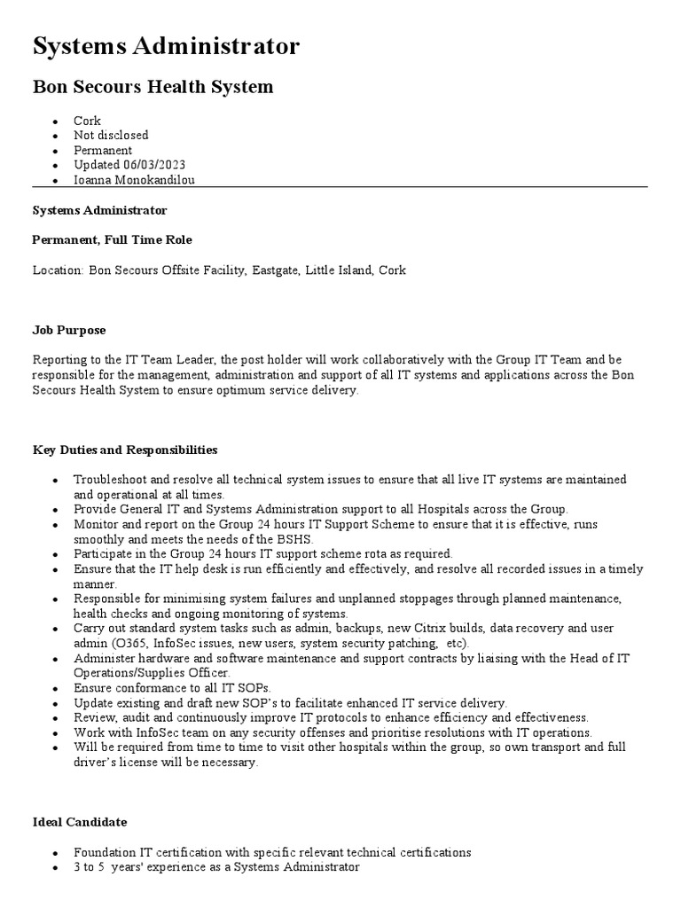 Systems Administrator | PDF | Information Security | System Administrator