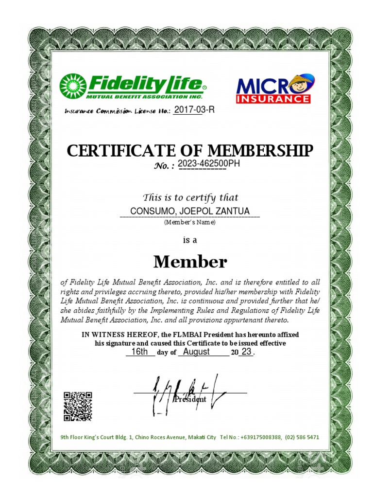 Fidelity Life Membership Certificate | PDF | Law