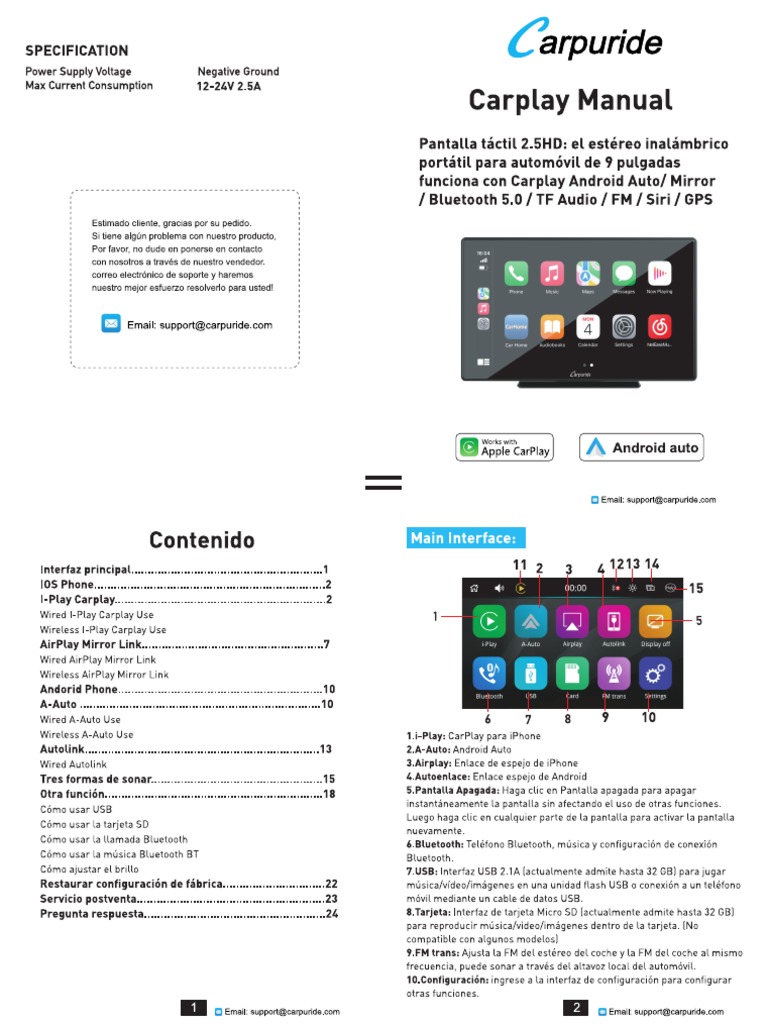 Carpuride W901 Spanish Manual | PDF