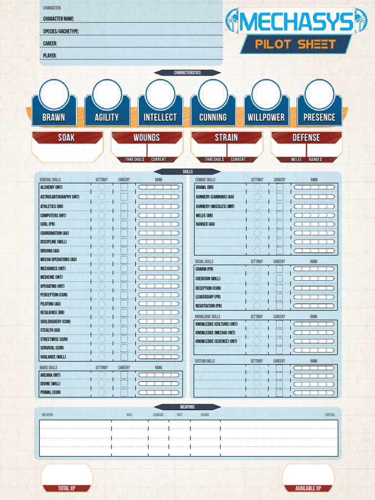 Mechasys Character Sheet | PDF