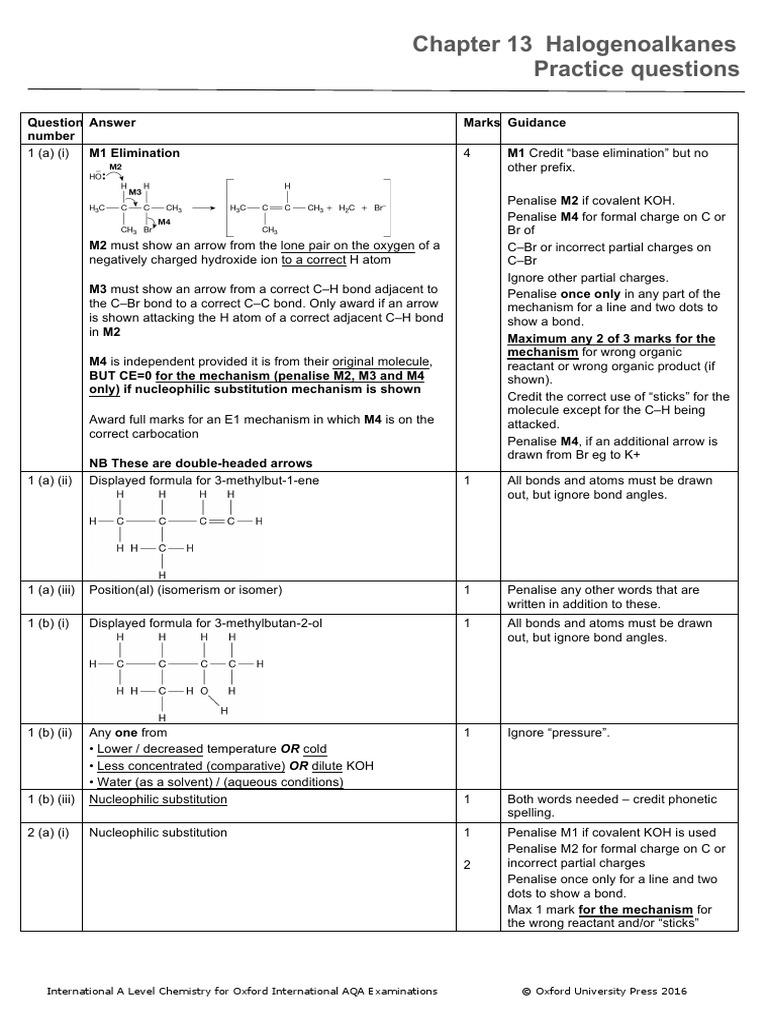 AQA A Level Chem CH13 Practice Question Answers | PDF | Chemical Bond ...