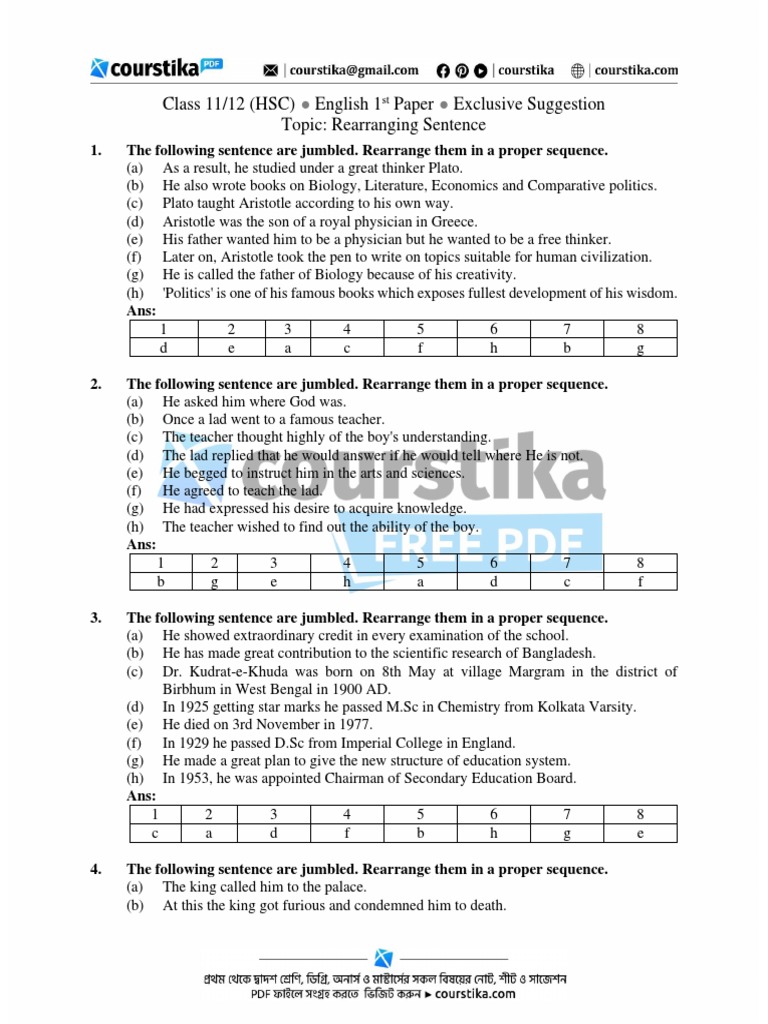 Rearranging Sentences for HSC English | PDF