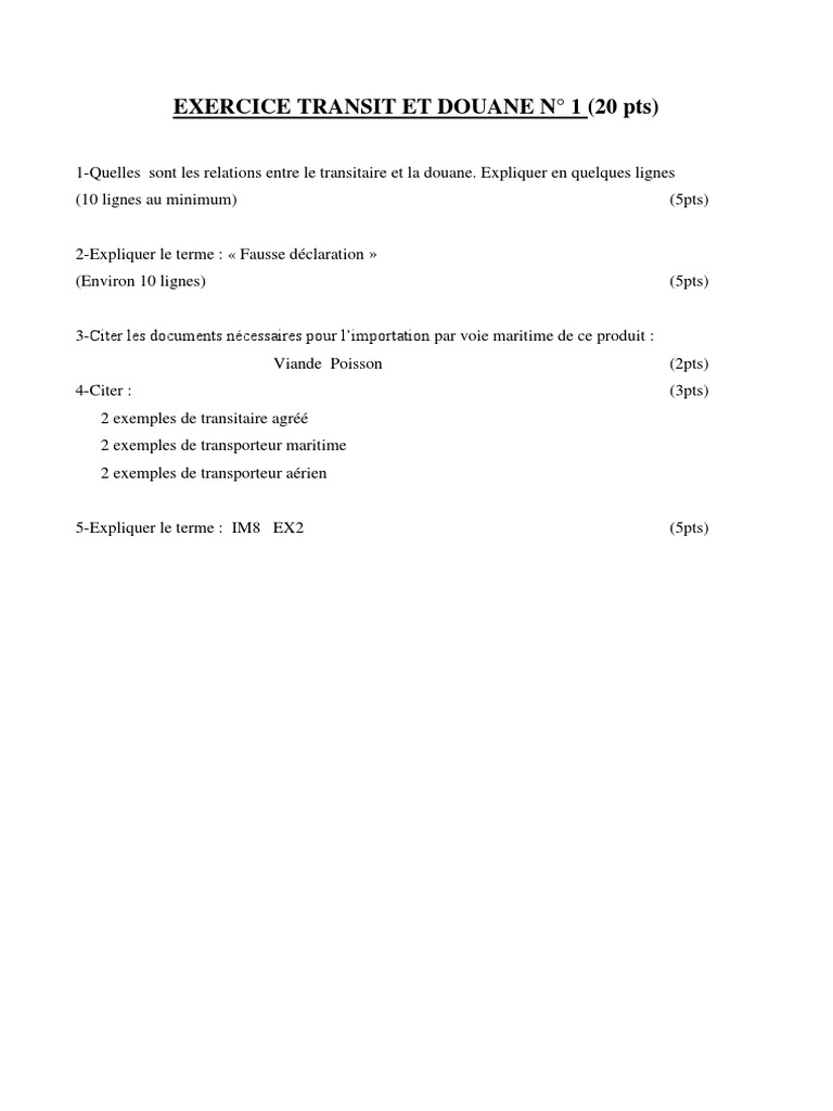 Exercice de Transit et Douane | PDF | Affaires | Ordinateurs