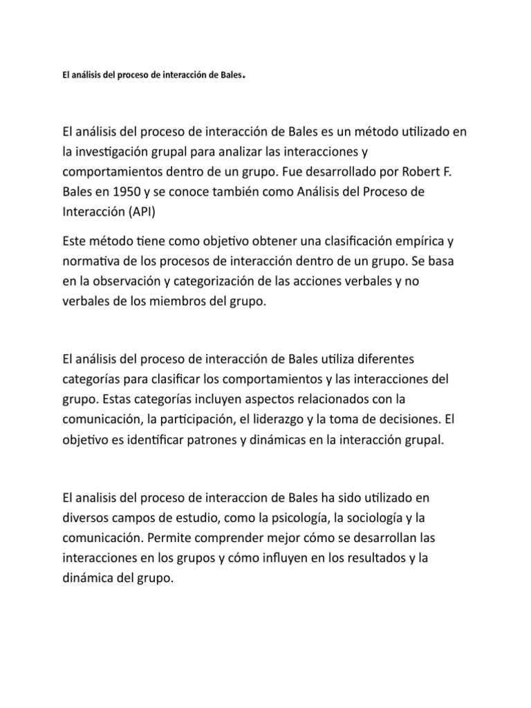 El Análisis Del Proceso de Interacción de Bales | PDF