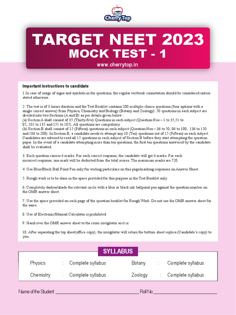Mock Test 1 Paper Neet | PDF