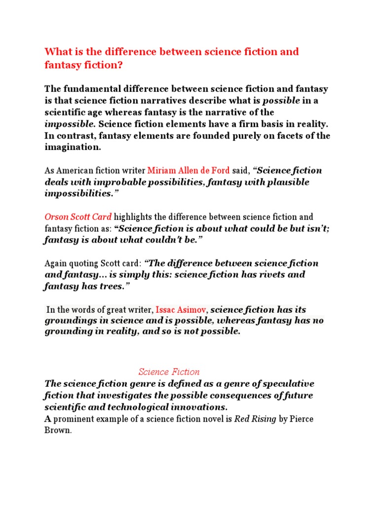 science fiction vs fantasy | PDF