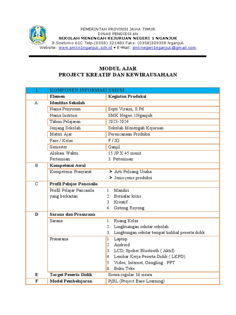 4.2 Modul Ajar Penyusunan Perencanaan Produksi Kelas XI - Fase F | PDF