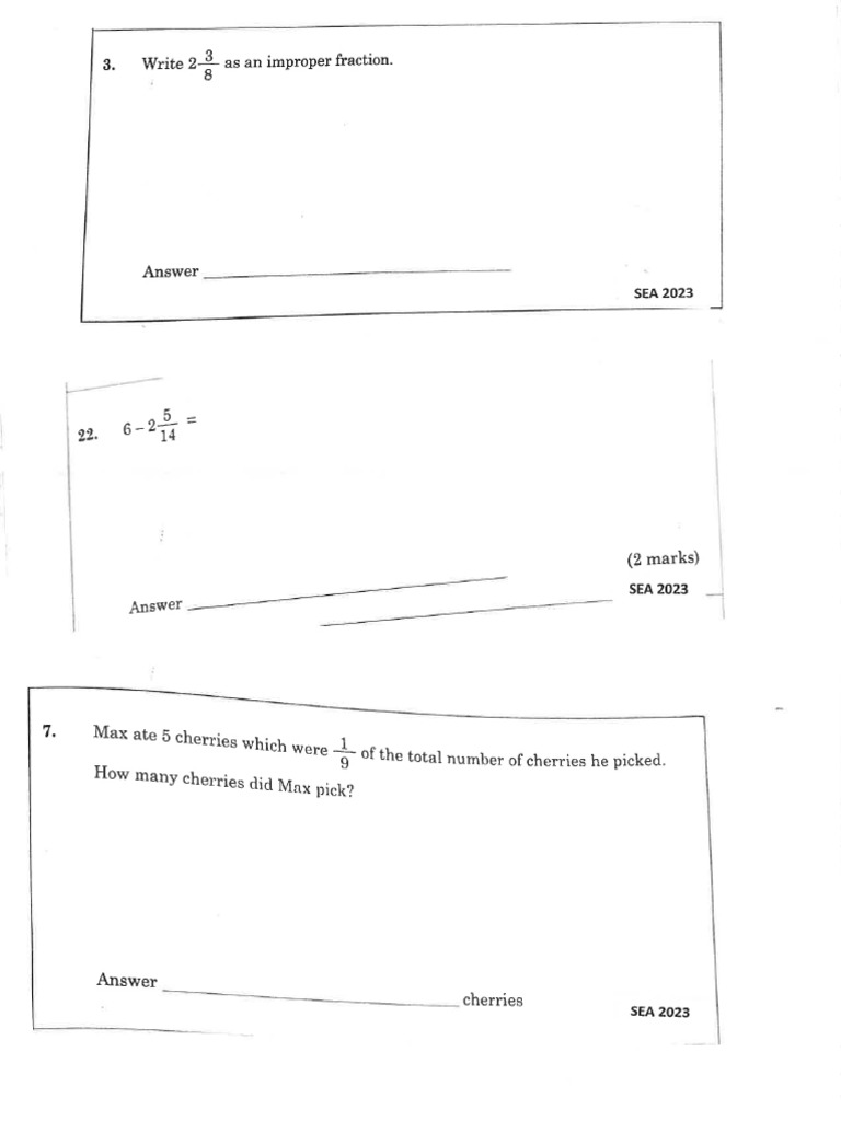 Z Fractions - SEA Past papers 2019 -2023 | PDF
