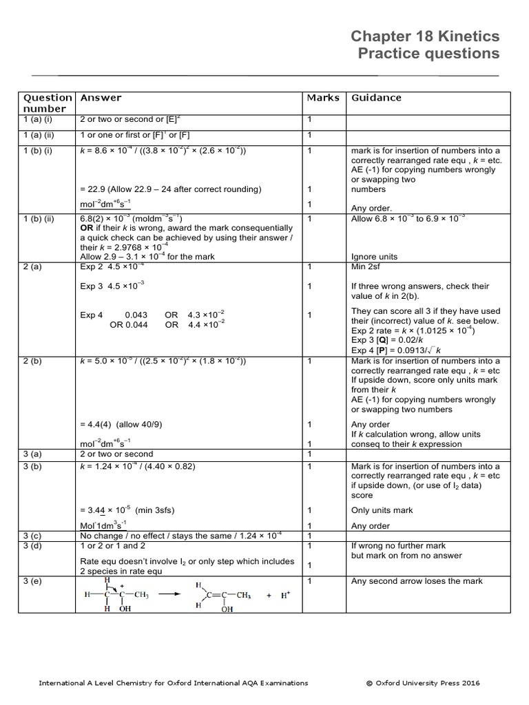 AQA A Level Chem CH18 Practice Question Answers | PDF