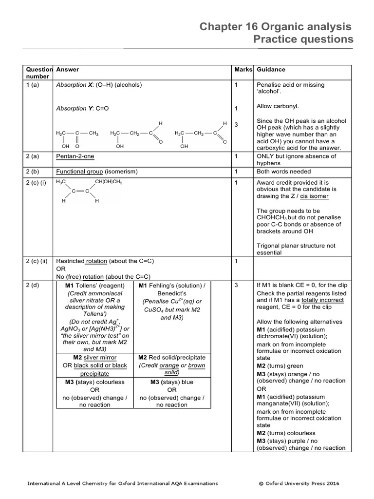 AQA A Level Chem CH16 Practice Question Answers | PDF