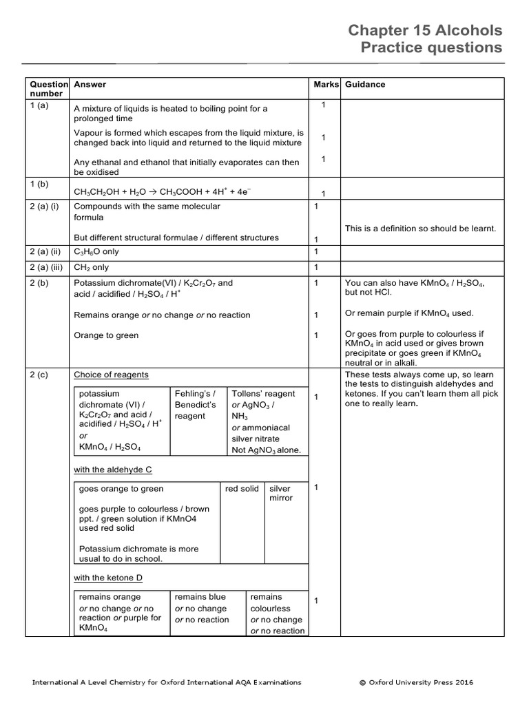 AQA A Level Chem CH15 Practice Question Answers | PDF | Chemical ...