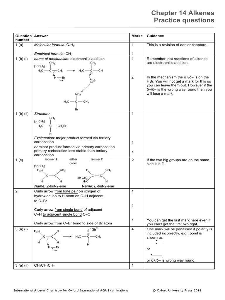 AQA A Level Chem CH14 Practice Question Answers | PDF