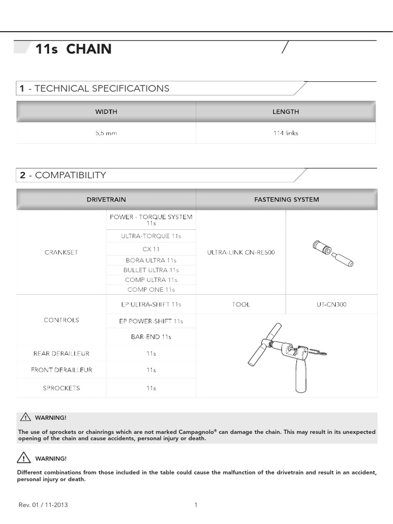 035 - 36 - Technical Manual 11-Speed Chain - Campagnolo - REV01!11!13 | PDF | Mechanical ...