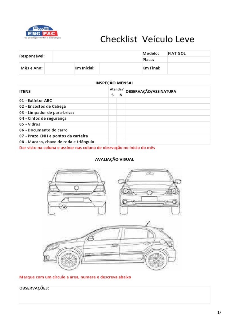 Planilha de Checklist de Veículos | PDF