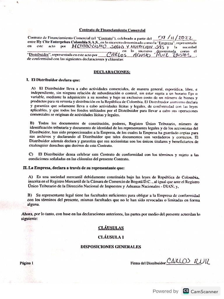 Contrato de Financiamiento Comercial Carlos Ruiz | PDF