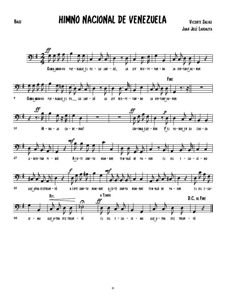 HIMNO NACIONAL DE VENEZUELA - Bajo | PDF | Himnos nacionales | Venezuela