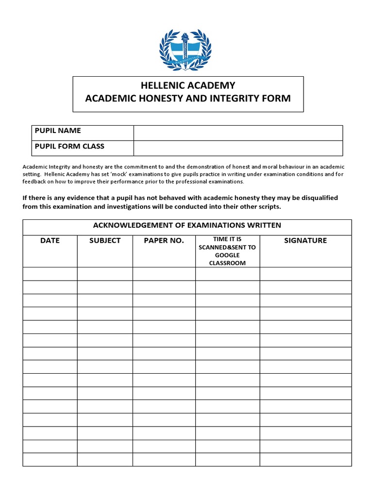 HA Academic Integrity Submission Form | PDF