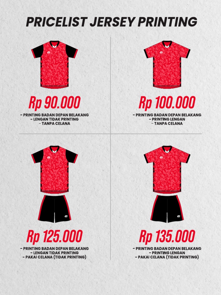 Daftar Harga Jersey Printing | PDF