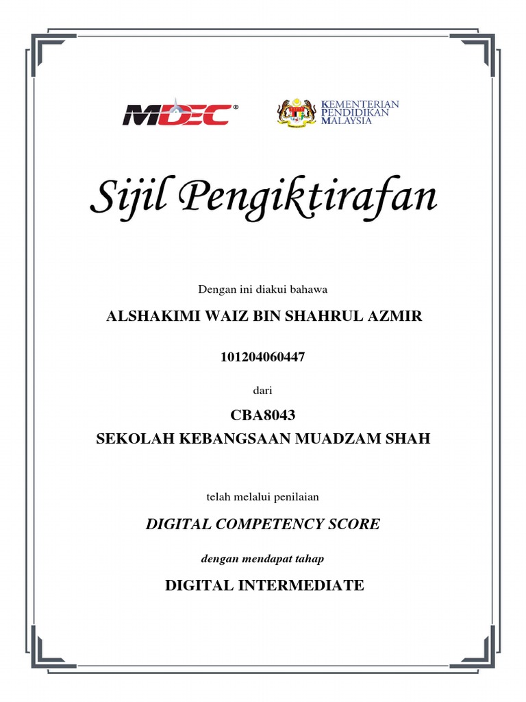 ALSHAKIMI WAIZ BIN SHAHRUL AZMIR DCS Cert-Digabungkan | PDF