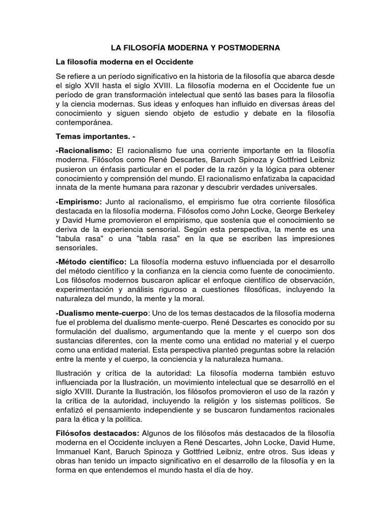 filosofia moderna y postmoderna | PDF