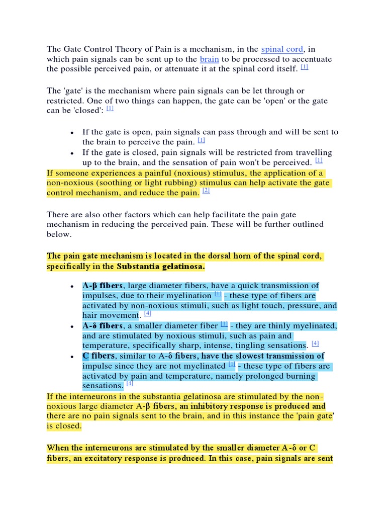 Gate theory of pain (1) | PDF