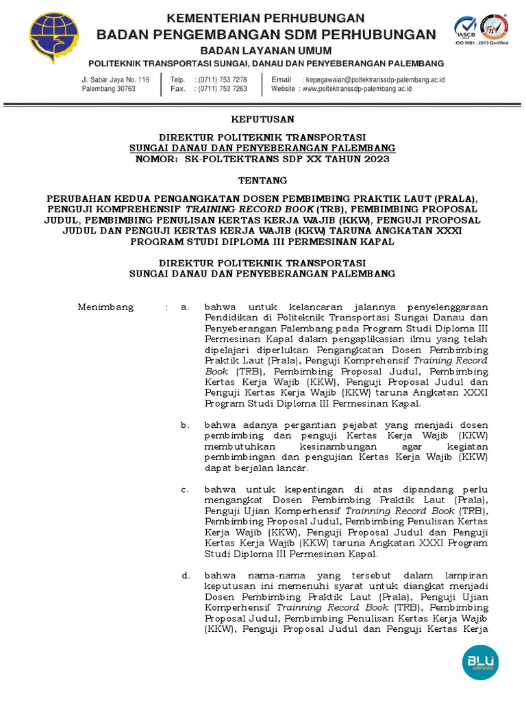 Draft SK Perubahan DOSEN PEMBIMBING KKW + PRALA DAN PENGUJI KKW 31 ...