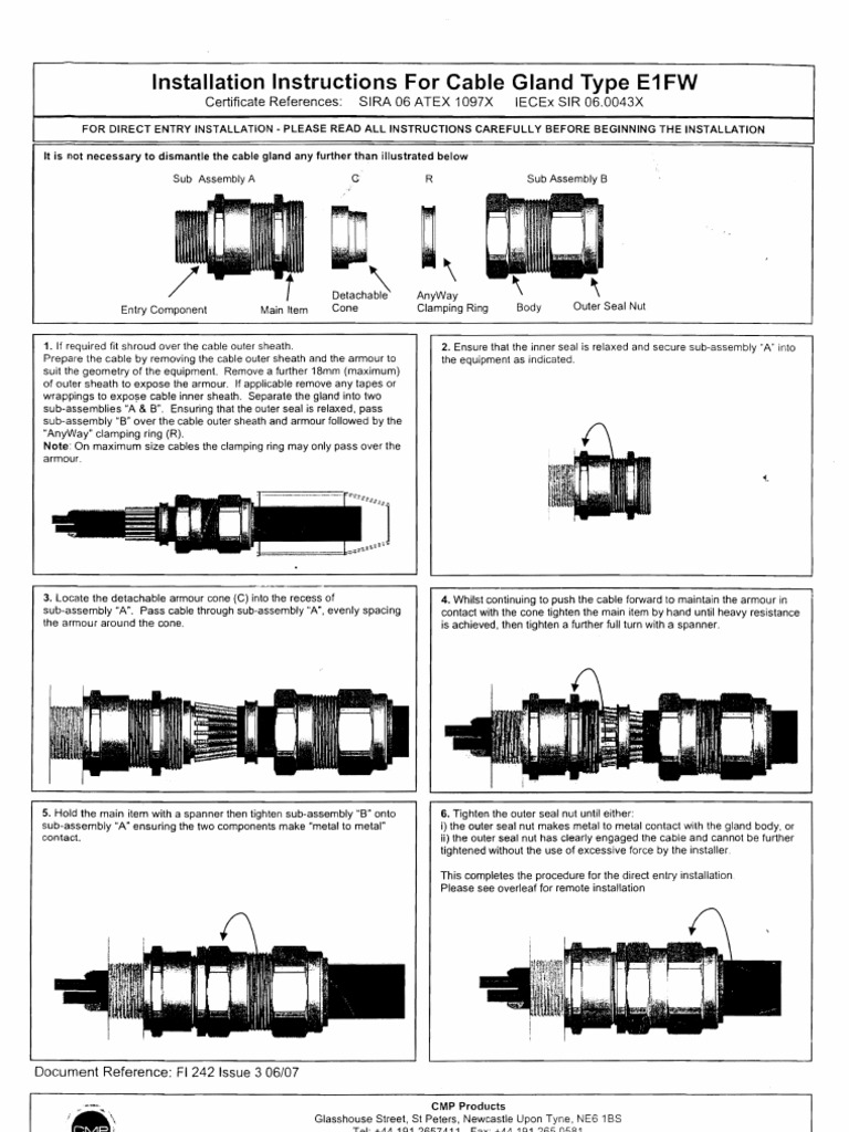 CMP Cable Gland Instruction | Cable | Manufactured Goods
