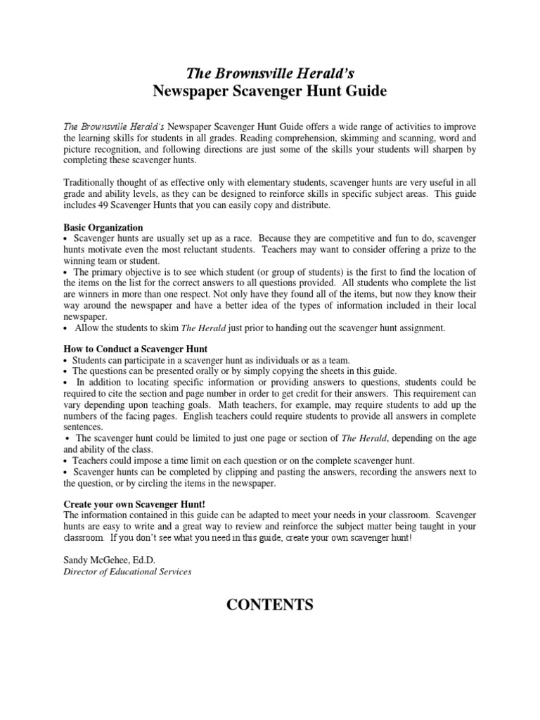 Student Newspaper Scavenger Hunts | PDF | Newspapers | Verb