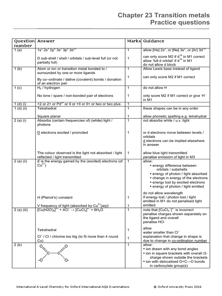 AQA A Level Chem CH23 Practice Question Answers | PDF