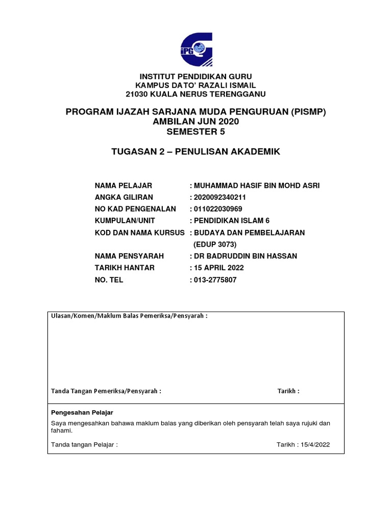 T2 - Pai6 - Edup3073 - Muhammad Hasif Bin Mohd Asri - 2020092340211 | PDF