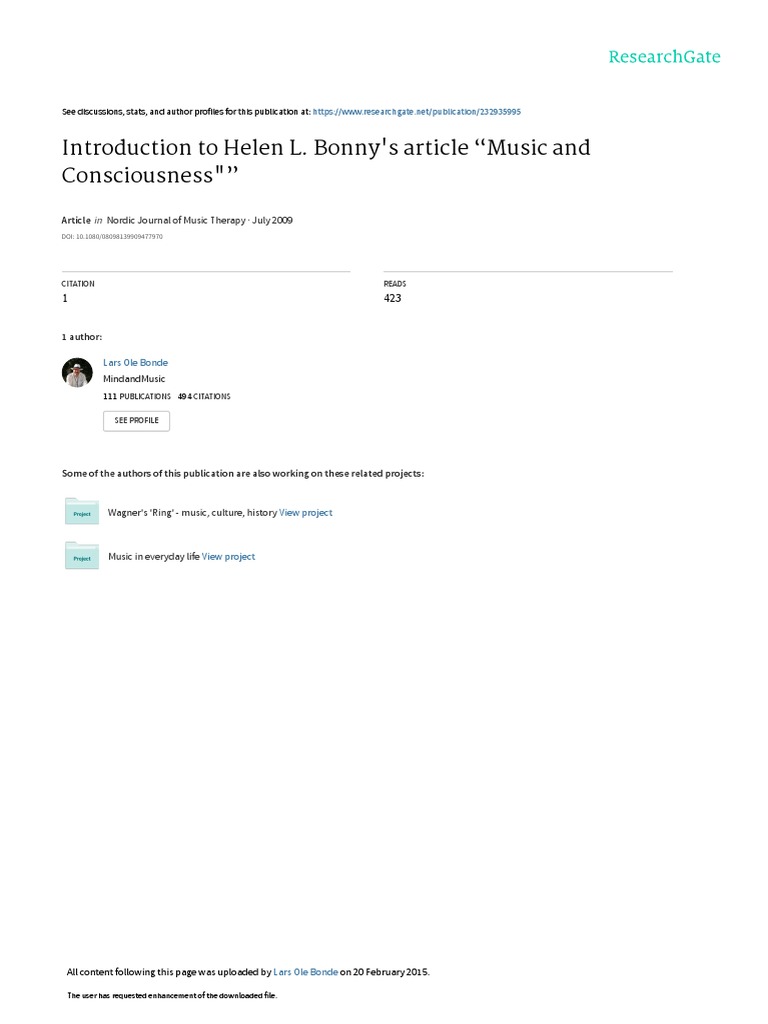 Introduction to Music and Consciousness | PDF