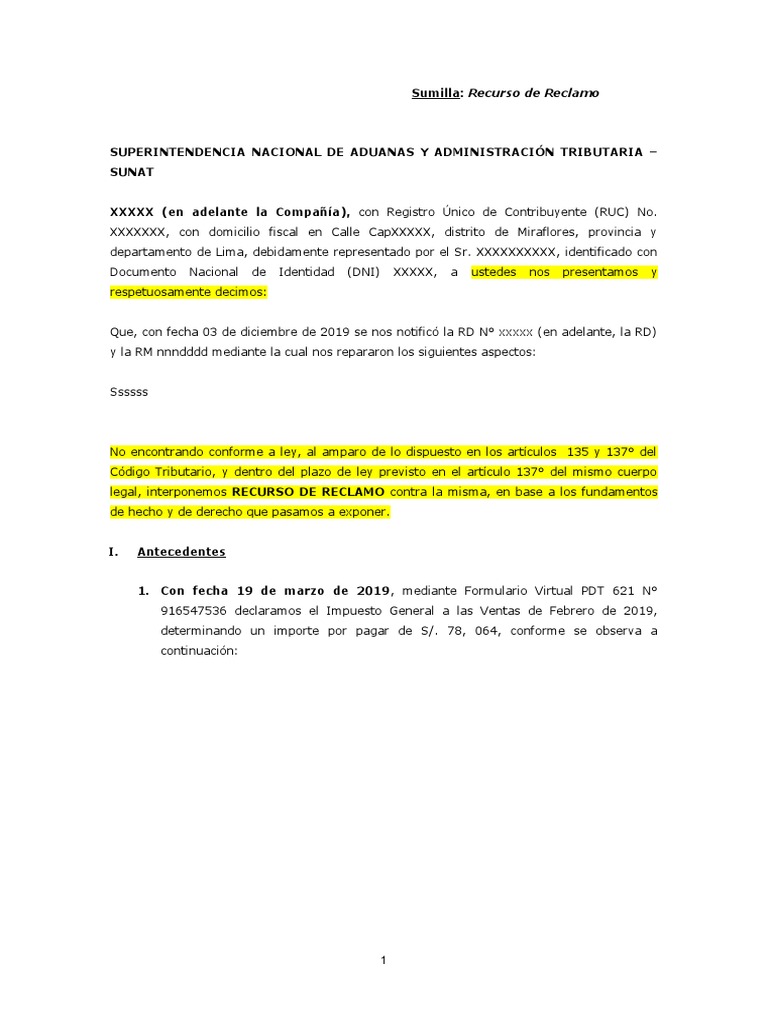 Reclamo Sunat | PDF | Ley Pública | Justicia