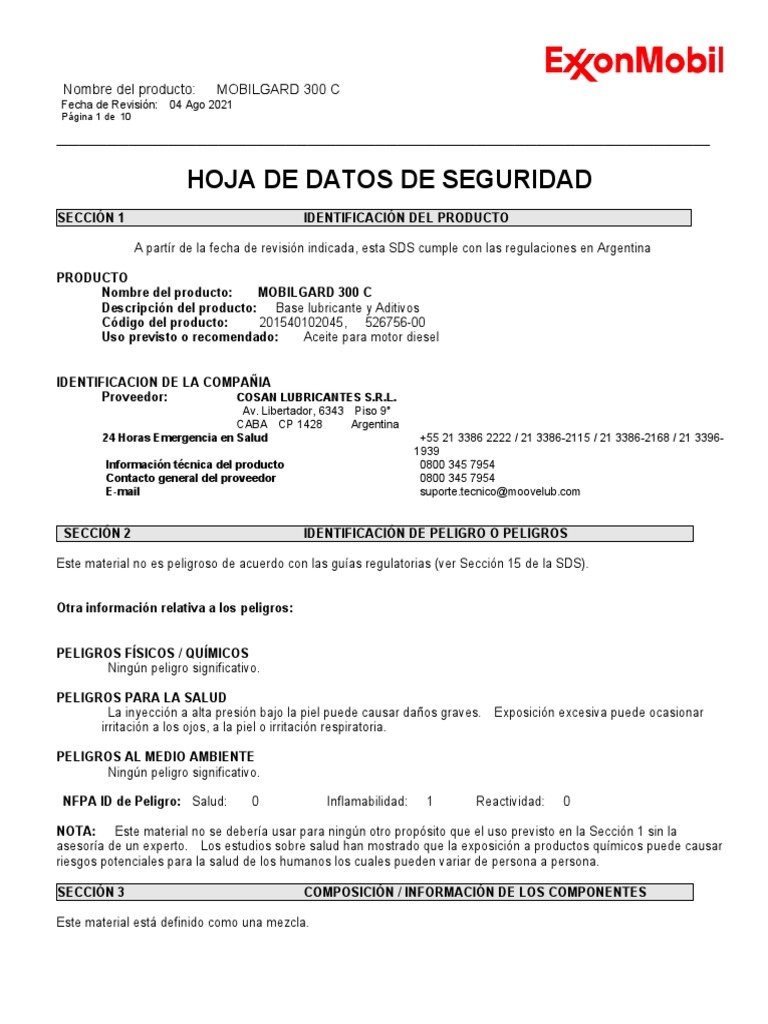 MSDS Mobilgard 300 C | PDF