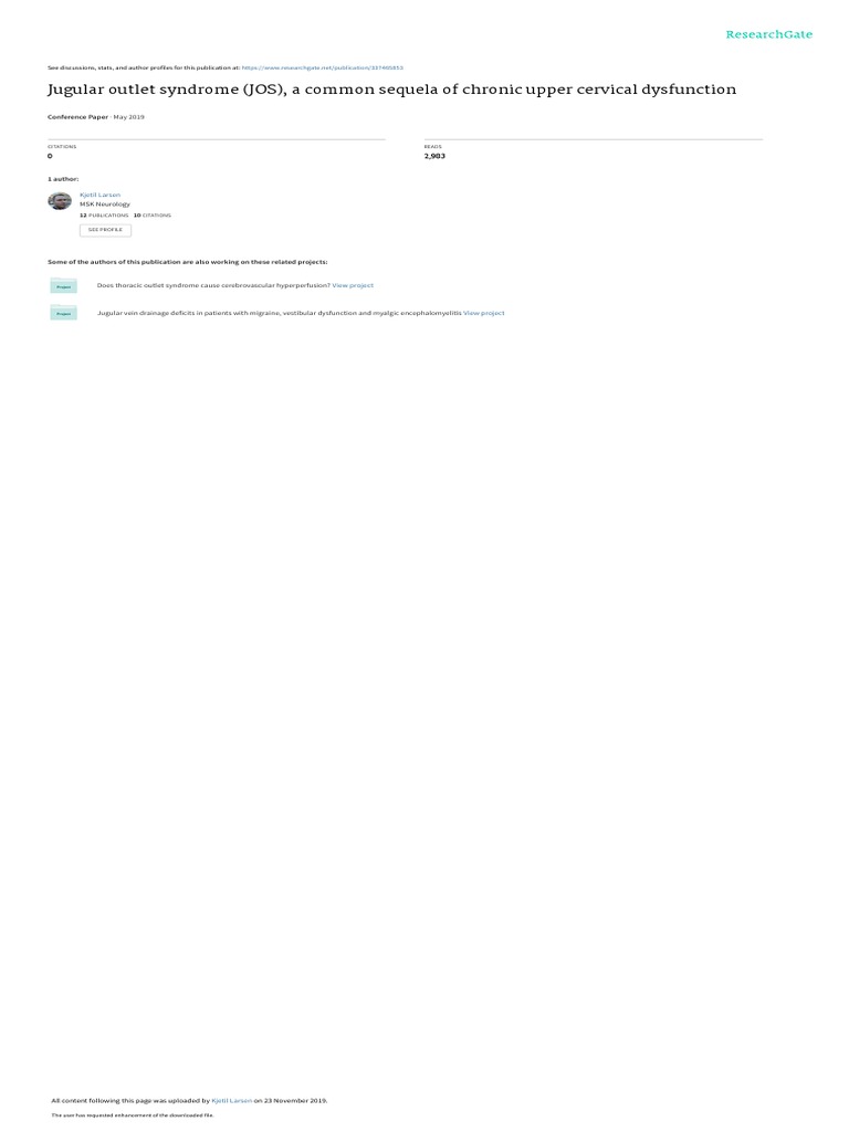 Jugular outlet syndrome (JOS), a common sequela of chronic upper ...