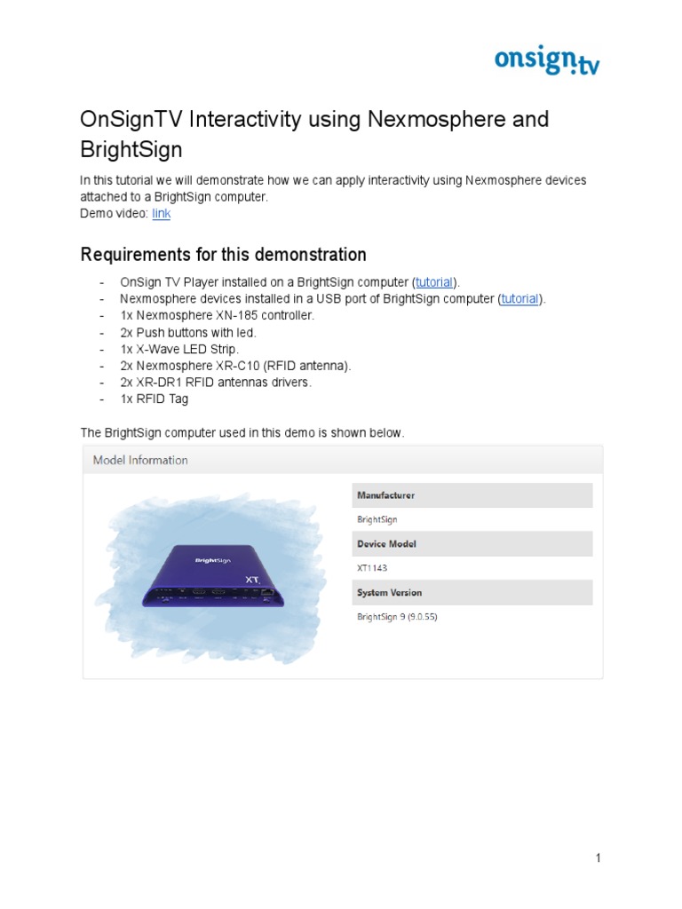 OnSign TV Using Nexmosphere and BrightSign Aca | PDF